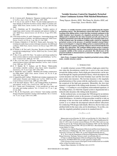 pdf variable structure control for singularly perturbed linear