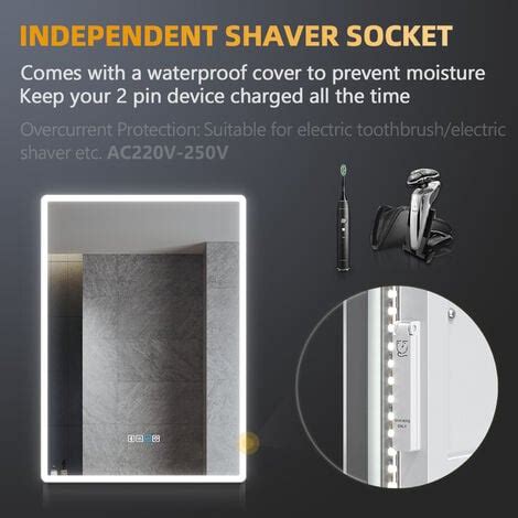ELEGANT Bluetooth Bathroom LED Mirror With Shaver Socket X Mm Wall Mounted Bathroom Mirror