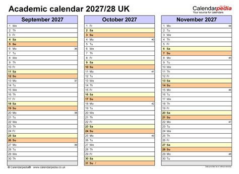 Academic Calendars 2027 28 Uk Free Printable Pdf Templates