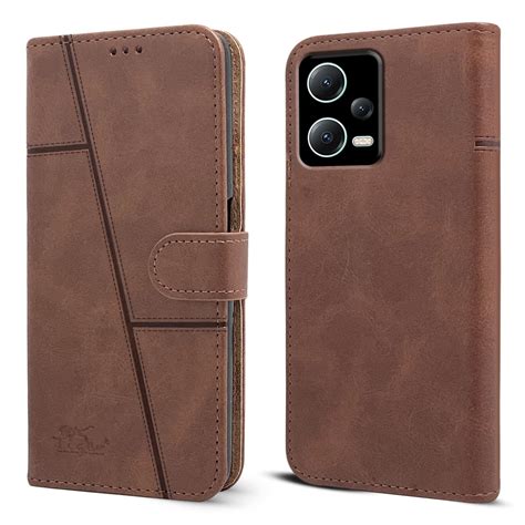 Jkobi Flip Cover Case For Redmi Note G Stitched Leather With Magnetic Closure Brown