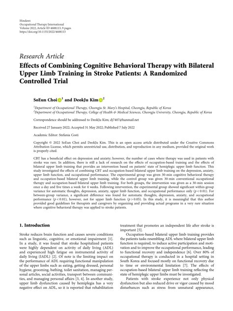 Pdf Effects Of Combining Cognitive Behavioral Therapy With Bilateral Upper Limb Training In