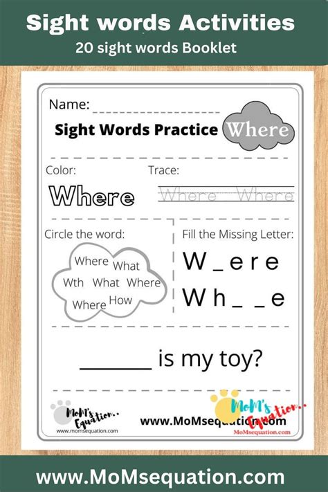 Free Sight Words Worksheets For Kindergarten 20 Set Artofit