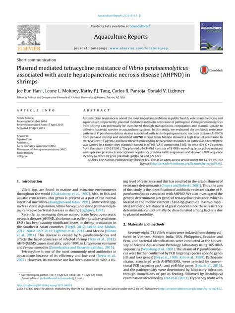 Pdf Plasmid Mediated Tetracycline Resistance Of Vibrio