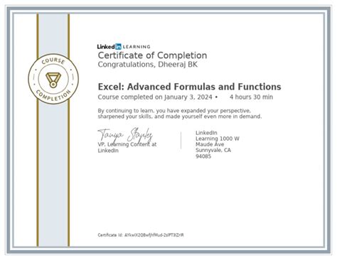 Certificateofcompletionexcel Advanced Formulas And Functions Pdf