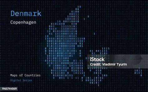 denmark map shown in binary code pattern matrix numbers zero one stock