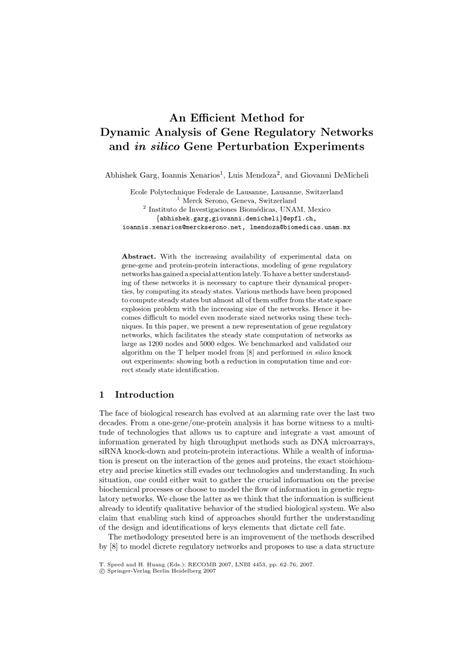 Pdf An Efficient Method For Dynamic Analysis Of Gene Regulatory Networks And In Silico Gene