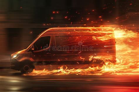 Super Fast Delivery Of Package Service With Van Fire Effect Generative Ai Stock Image Image