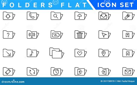 Folders Flat Line Icons Set File Catalog Document Search Folder