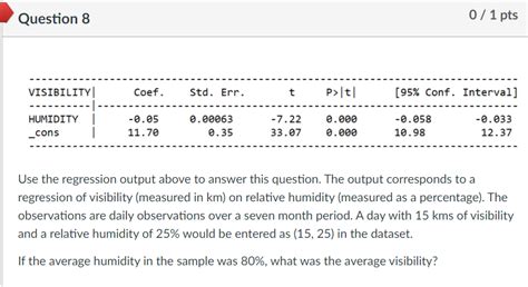 Solved Question 8 0 1 Pts Visibility Coef Std Err T