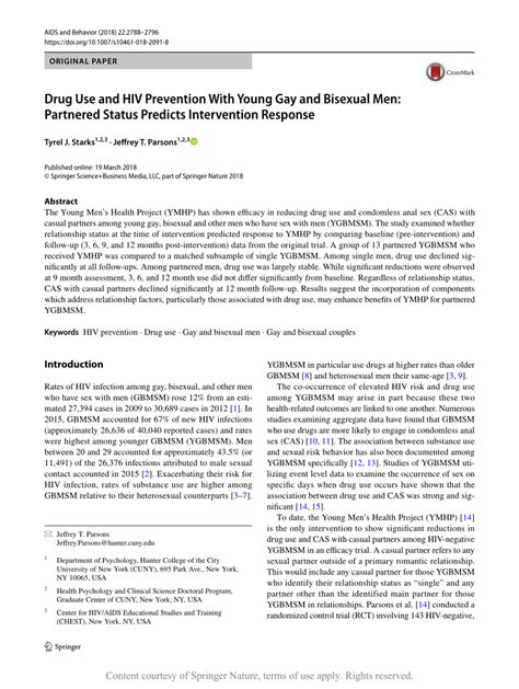 Drug Use And Hiv Prevention With Young Gay And Bisexual Men Partnered