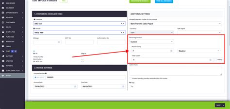 Create Recurring Invoice Garage Invoice