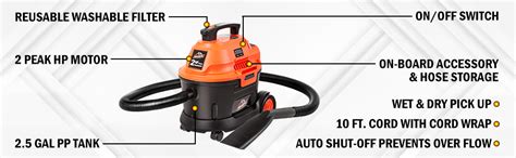 Armor All Aa255w Wet Dry Utility Vac 2 5 Gallon 2 5 Gallon
