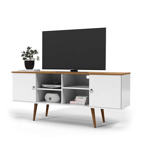 Rack Para Sala Tv Até 47 Polegadas Pés Palito Estrela Branco Acetinado Cumarú Patrimar