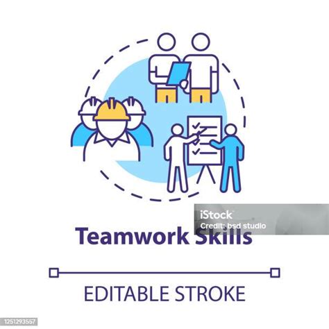 팀워크 스킬 컨셉 아이콘 기술자 그룹 작업 생산 작업자를 위한 소프트 스킬 해양 엔지니어 아이디어 얇은 선 일러스트 벡터 절연 윤곽선 Rgb 색상 도면 편집 가능한 스트로크