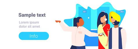 호텔 관리자 표시 방 인도 손님 환대 직원 개념 접수 환영에 도착 남자 여자 관광객에 커플 전통 옷 복사 공간 초상화 수평 가정의 방에 대한 스톡 벡터 아트 및 기타 이미지