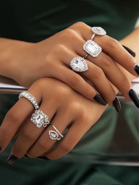 6pcs Rhinestone Decor Ring
