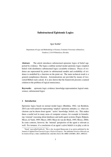 Pdf Substructural Epistemic Logics