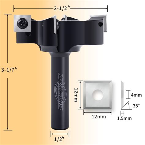 Cnc Spoilboard Surfacing Router Bit 12 Shank 2 12 Cutting Diameter Carbide Insert Slab
