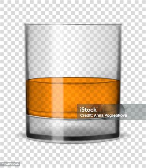 투명 한 배경에 위스키로 가득 찬 투명 유리 컵 벡터 그림 위스키 한 탄 유리잔에 대한 스톡 벡터 아트 및 기타 이미지 유리잔 3차원 형태 가득 찬 Istock