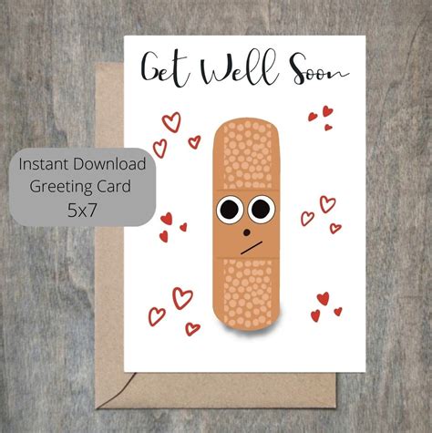 Get Well Soon Greeting Card Get Well Bandaid Printable Greeting Card