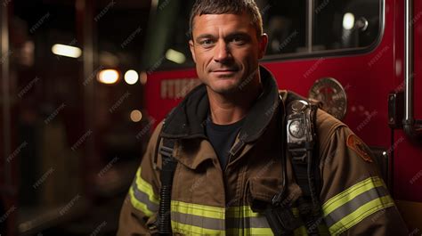 Premium Ai Image An Experienced Firefighter Wears Uniform And Stands
