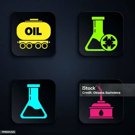 모터 기계 오일 석유 철도 수조 시험관 및 플라스크 및 부동액 시험관용 캐니스터를 설정합니다 검은색 사각형 버튼입니다 벡터 갤런에 대한 스톡 벡터 아트 및 기타 이미지