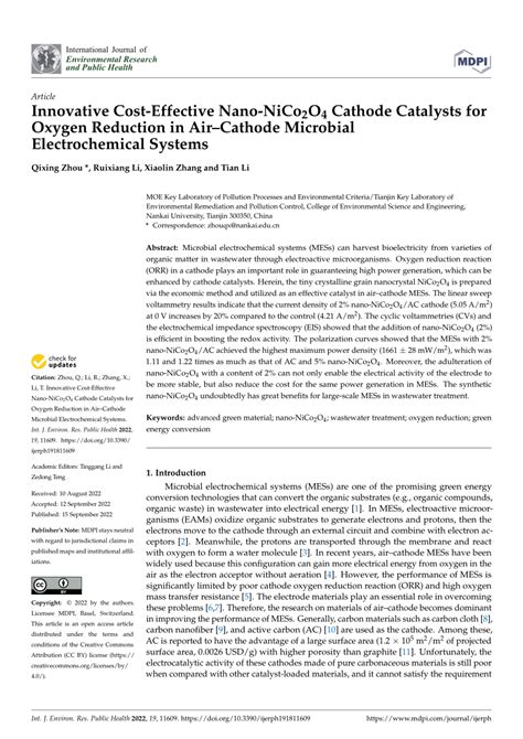 Pdf Innovative Cost Effective Nano Nico2o4 Cathode Catalysts For Oxygen Reduction In Air