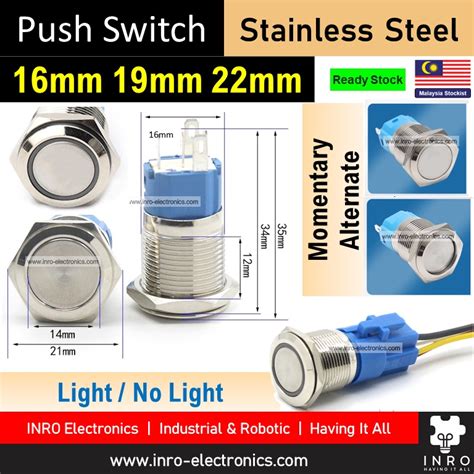 AC DC Waterproof NC NO Push Button Suis Mm Mm Mm AC DC Metal Push Switch Momentary