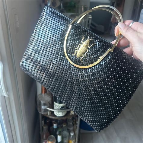 Gold Moth And Beetles On Vintage Black Satin Purse Gold Insects On Black