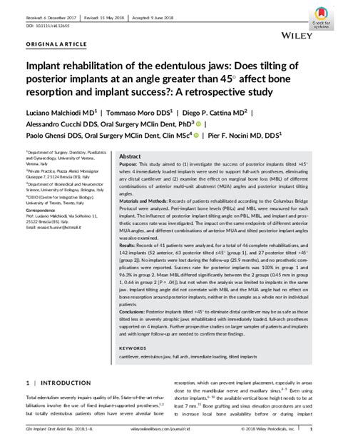 Pdf Implant Rehabilitation Of The Edentulous Jaws Does Tilting Of Posterior Implants At An