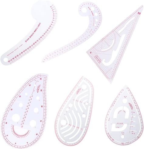 Ofnmy 6 Pcs Clothing Fashion Ruler Set 6 Styles French Metric Ruler Curve Pattern Grading