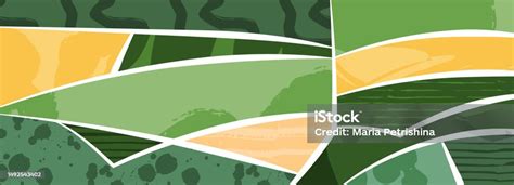 추상 미적 에코 그린 콜라주 배너 디자인 유기 자연 모양 벡터 그림입니다 농업 분야 수평 벡터 그림입니다 지속 가능한 개발 개념 세계 환경의 날 0명에 대한 스톡 벡터 아트