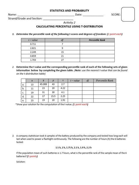 activity 2 calculating percentiles using t distribution pdf