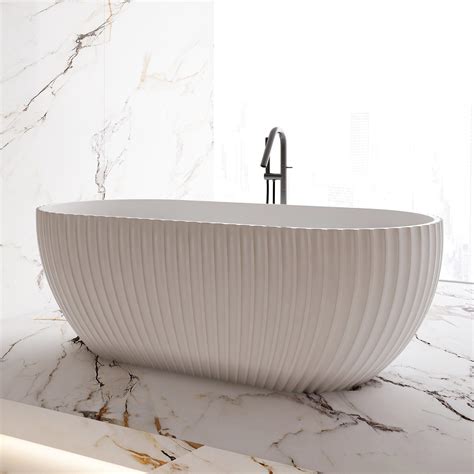 1500mm Freestanding Bath Tub Shell Fluted Gloss White Alba Arova