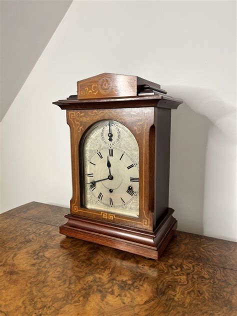 Antique Edwardian Quality Rosewood Inlaid Chiming 8 Day Mantle Clock