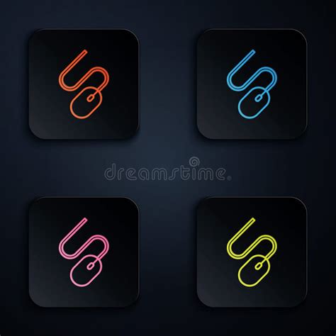 Color Neon Line Computer Mouse Icon Isolated On Black Background Optical With Wheel Symbol