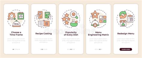 Steps Of Menu Engineering Onboarding Mobile App Screen Stock Vector Illustration Of Strategy