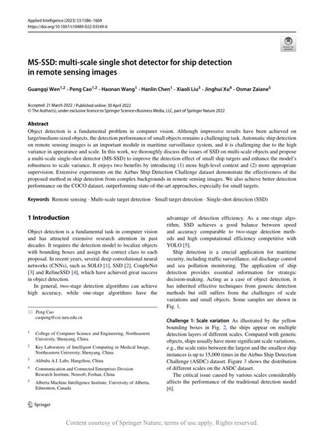 Ms Ssd Multi Scale Single Shot Detector For Ship Detection In Remote Sensing Images Request Pdf