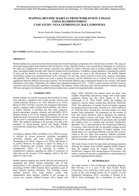 Pdf Mapping Benthic Habitat From Worldview 3 Image Using Random