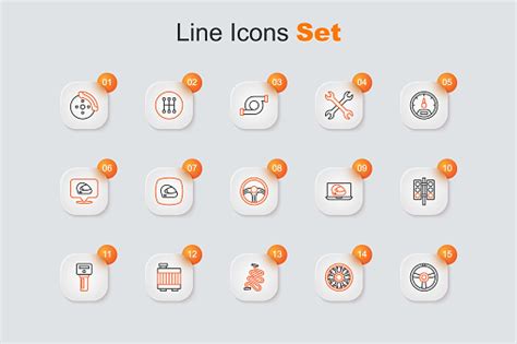 세트 라인 레이싱 스티어링 휠 자동차용 합금 트랙 자동차 라디에이터 냉각 시스템 리모컨이 있는 키 신호등 헬멧 및 아이콘 벡터 거리에 대한 스톡 벡터 아트 및 기타 이미지