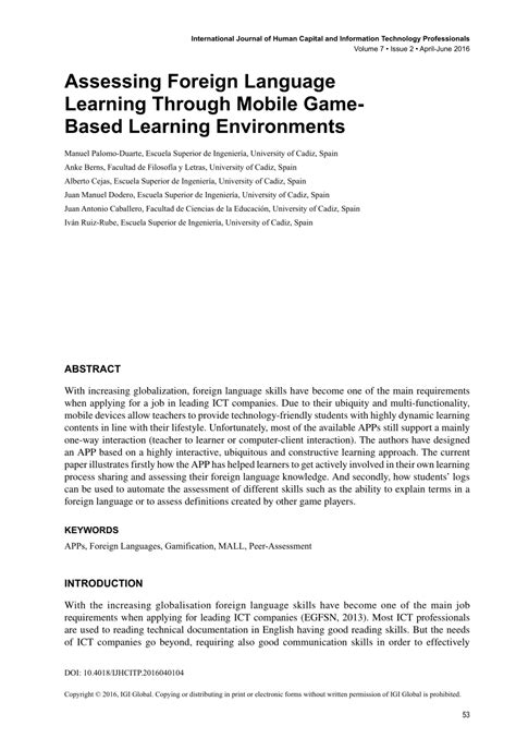 Pdf Assessing Foreign Language Learning Through Mobile Game Based Learning Environments