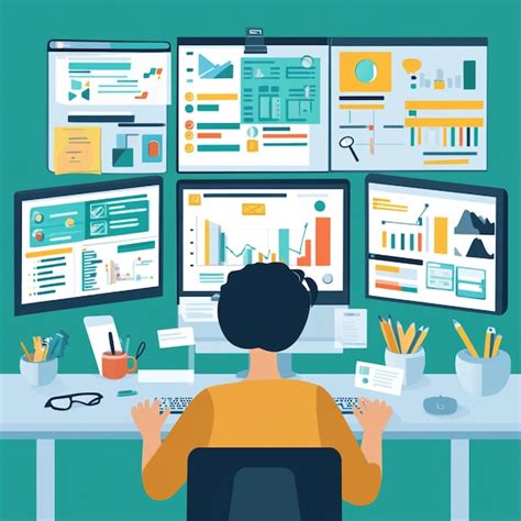A Person Working On A Computer With Multiple Screens Displaying Various