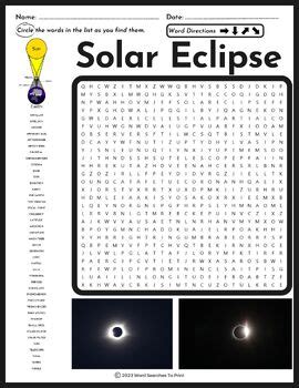Solar Eclipse Word Search Puzzle By Word Searches To Print TPT