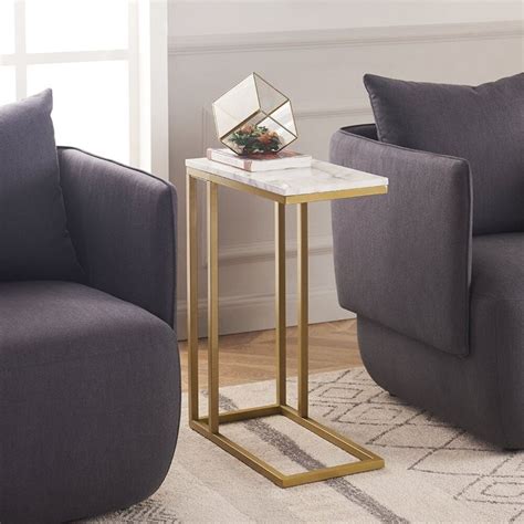 C Shaped Wood And Metal End Table Foter
