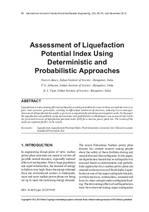 Pdf Assessment Of Liquefaction Potential Index Using Deterministic