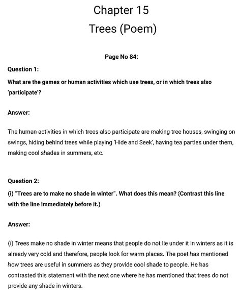 MP Solution Class 7 Th English Honeycomb Chapter 15 Trees Poem Mpbooksolution In