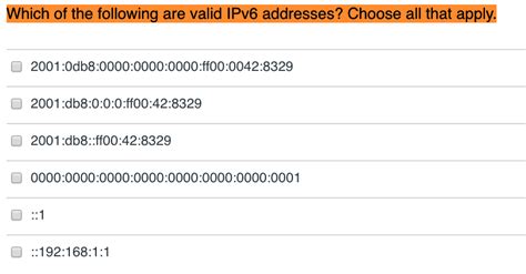 Solved Which Of The Following Are Valid Ipv6 Addresses