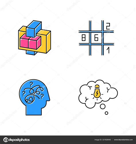 Puzzles Riddles Color Icons Set Sudoku Puzzled Mind Problem Solving