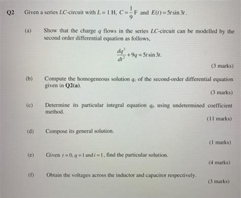 solved q2 given a series lc circuit with l 1 h c f f and