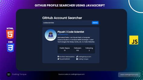 GitHub Profile Searcher Using HTML CSS And JavaScript Coding Torque Coding Torque